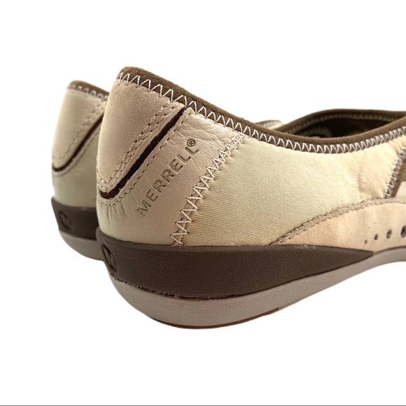 Merrell | Shoes | Merrell Pli Beige Leather Mary Jane Active Flats ...